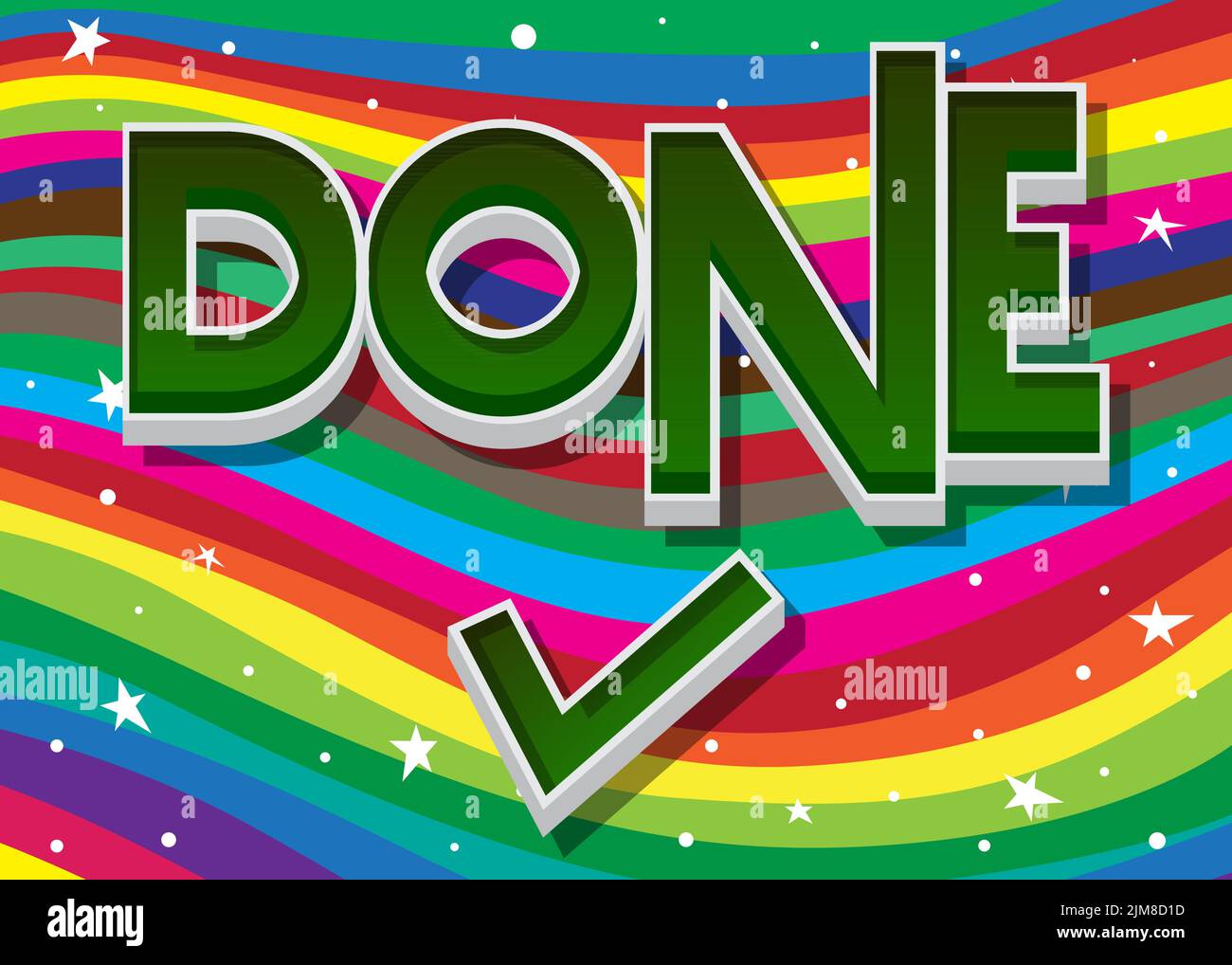 Done text with Checkmark. Word written with Children's font in cartoon ...