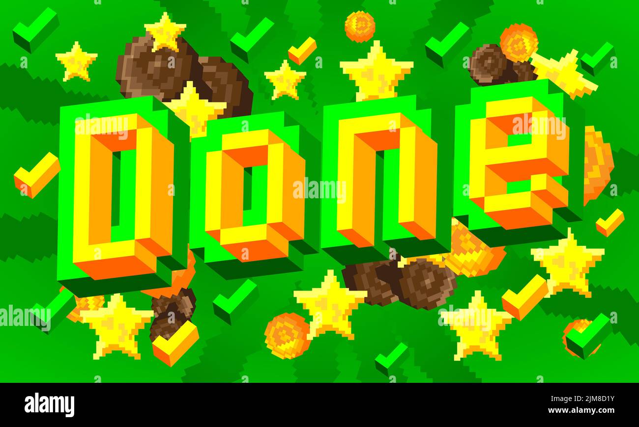 Done text with Checkmark. Pixelated word with geometric graphic ...