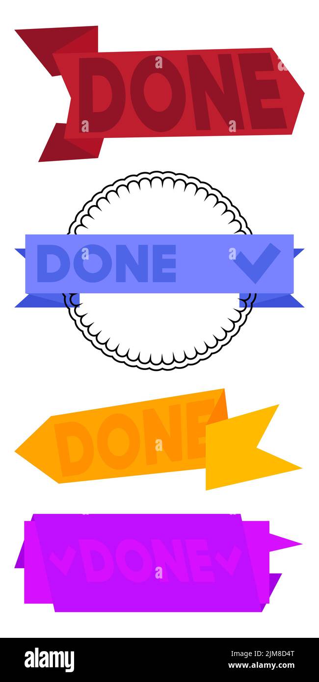 Set of ribbon with Done text with Checkmark. Banner template. Label ...