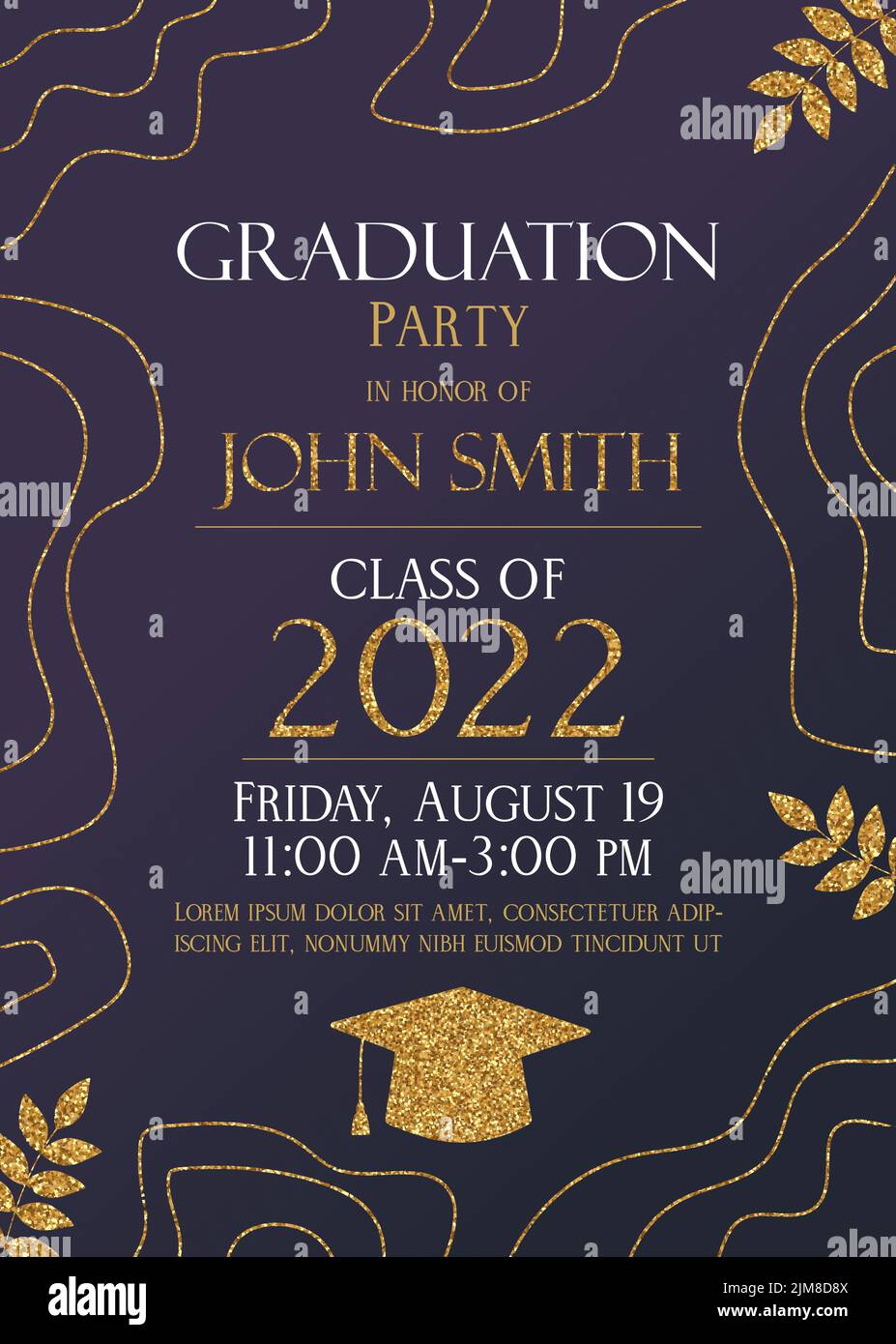 Dark with gold glitter Graduation party 2022 invitation Stock Vector ...