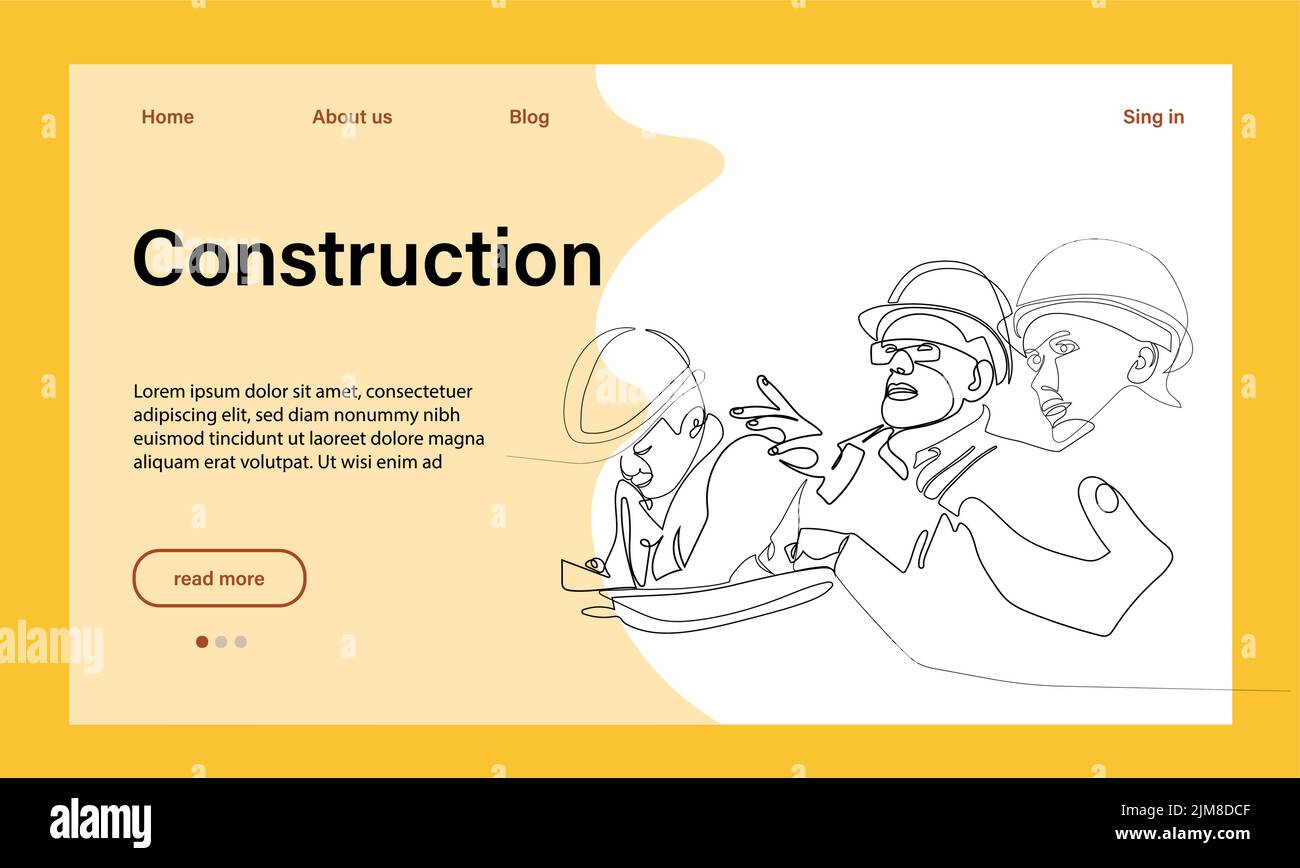 Vector landing page of architecture works with protective face masks ...
