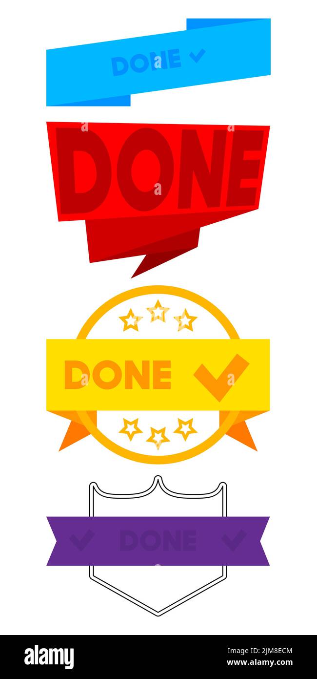 Set of ribbon with Done text with Checkmark. Banner template. Label ...