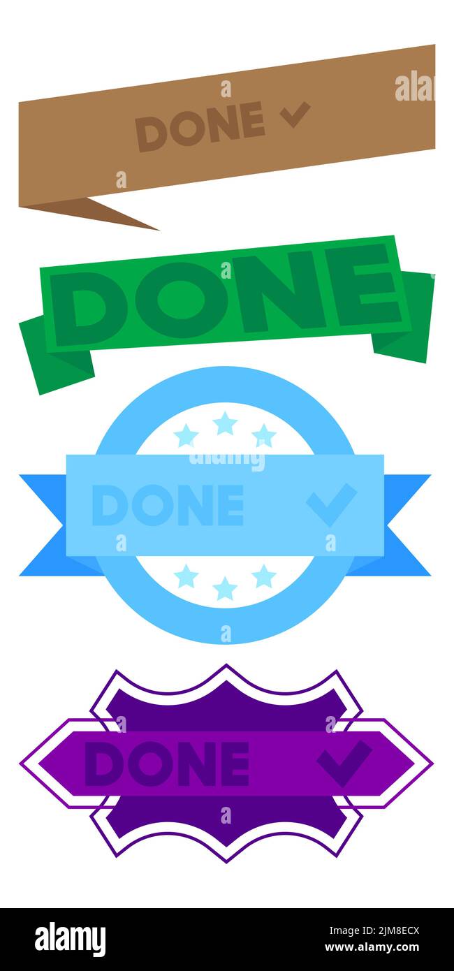 Set of ribbon with Done text with Checkmark. Banner template. Label ...