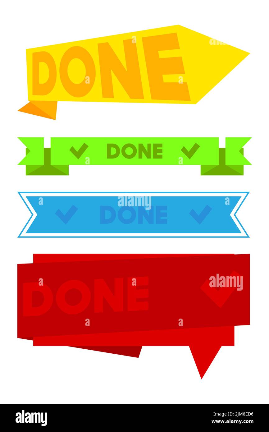 Set of ribbon with Done text with Checkmark. Banner template. Label ...