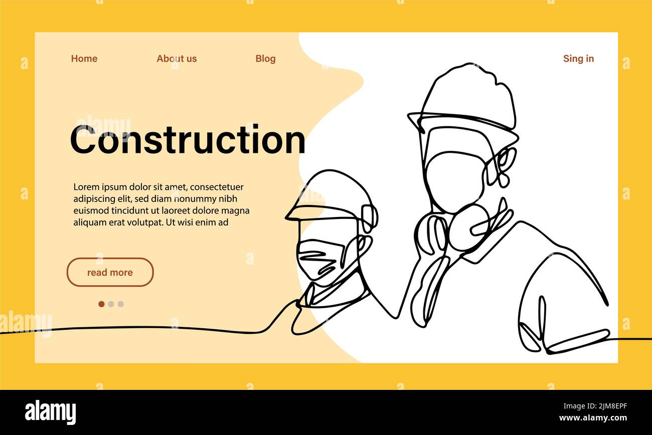 Vector landing page of architecture works with protective face masks ...