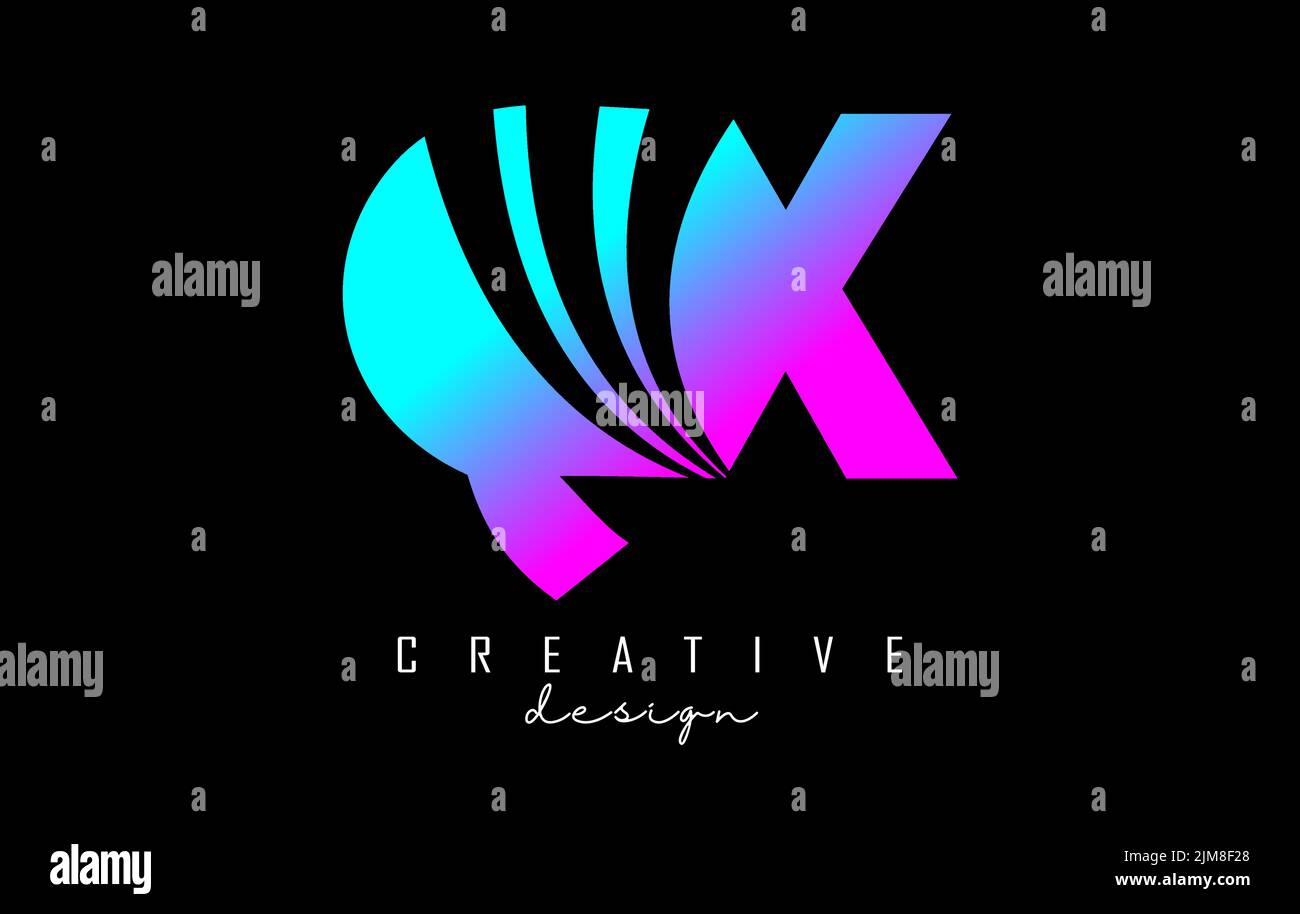 Creative colorful letter QX q x logo with leading lines and road ...