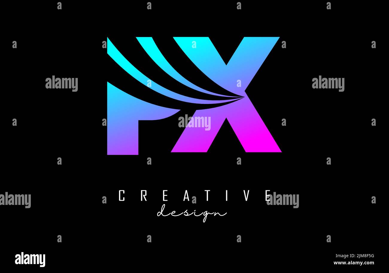 Creative colorful letter PX p x logo with leading lines and road ...