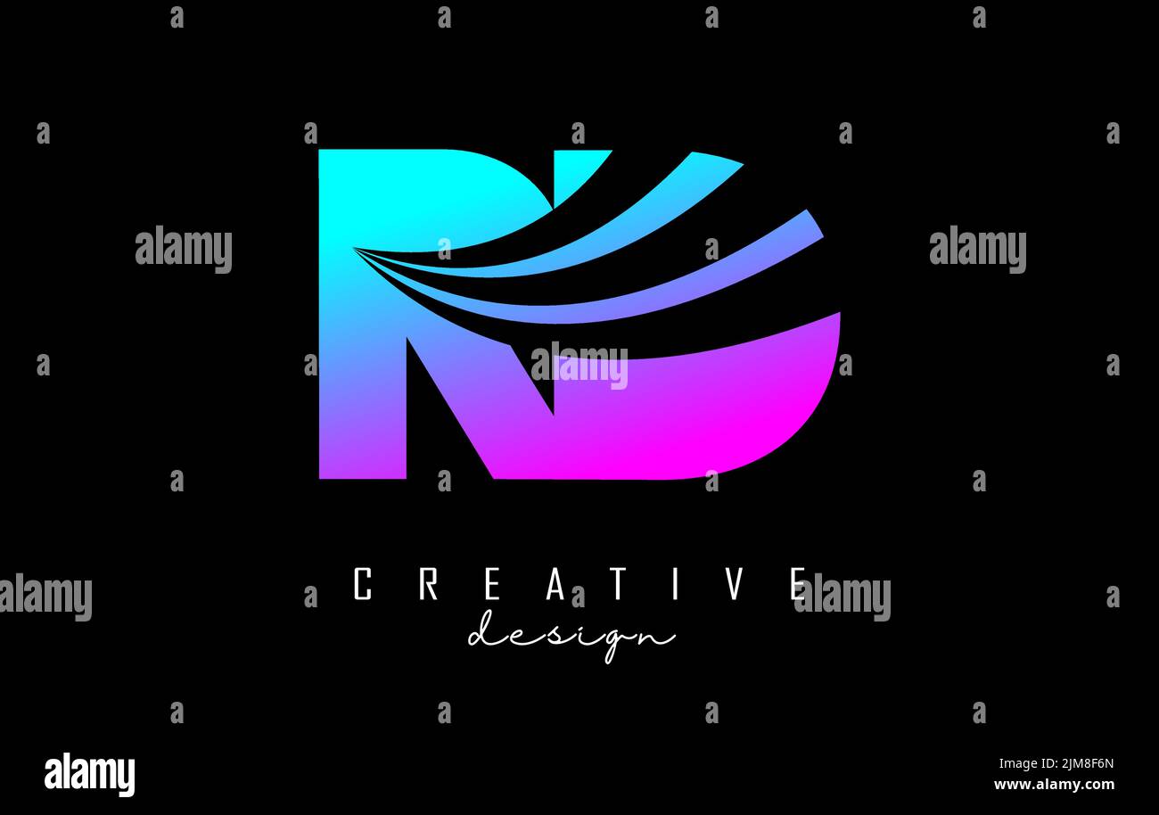 Colorful letter RD r d logo with leading lines and road concept design ...