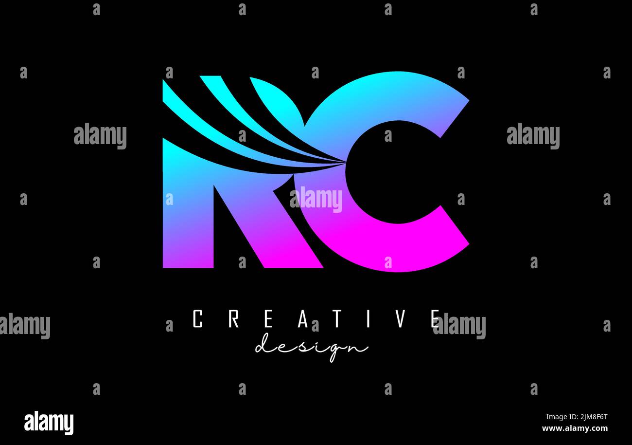 Colorful letter RC r c logo with leading lines and road concept design ...