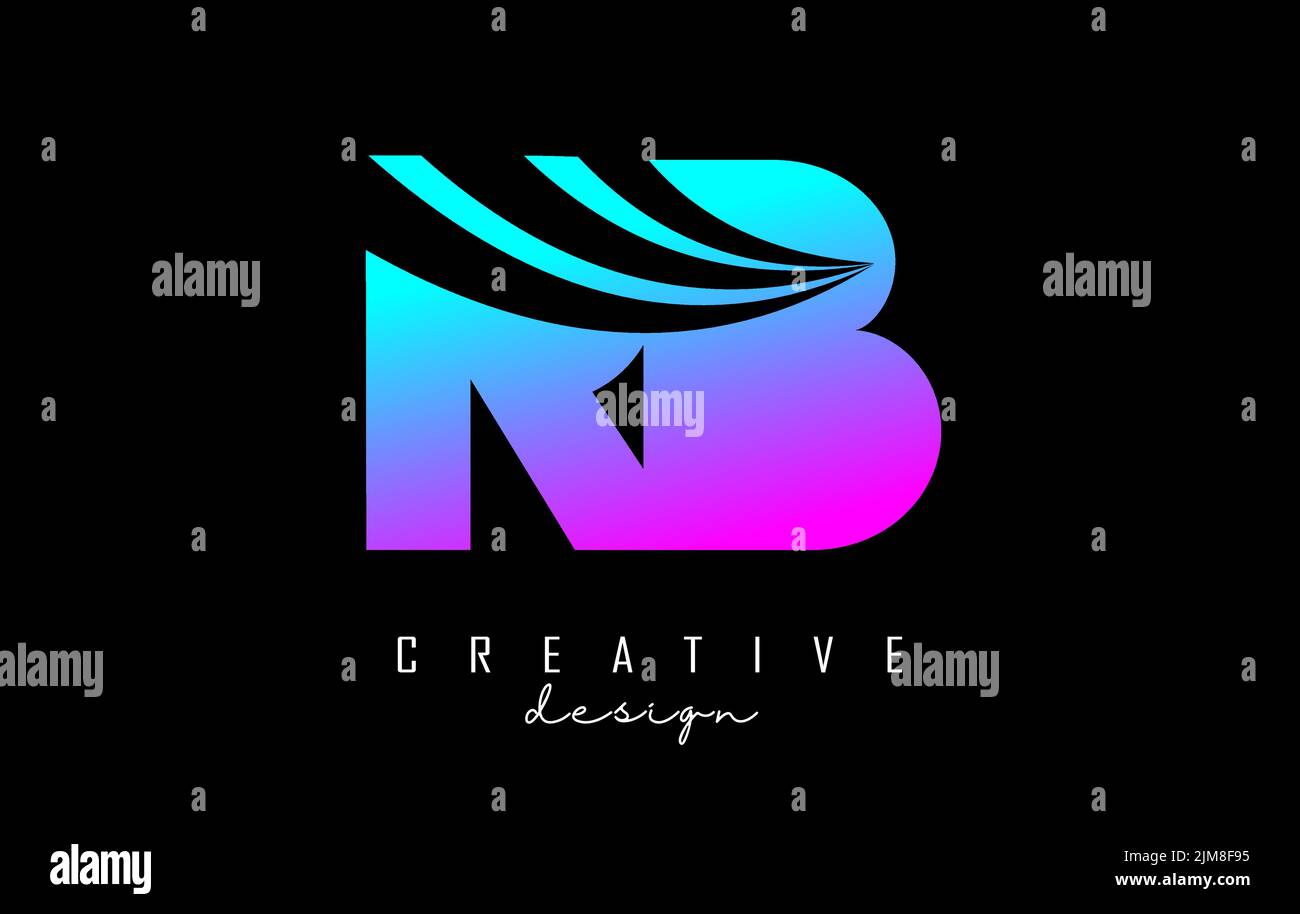 Colorful letter RB r b logo with leading lines and road concept design ...