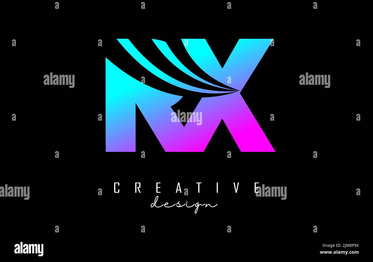 Colorful letter RX R x logo with leading lines and road concept design ...