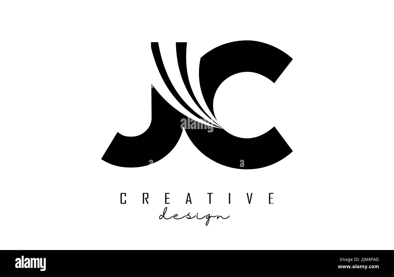 Creative black letter JC J c logo with leading lines and road concept ...
