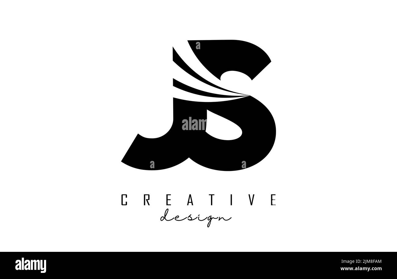 Creative black letter JS J s logo with leading lines and road concept ...