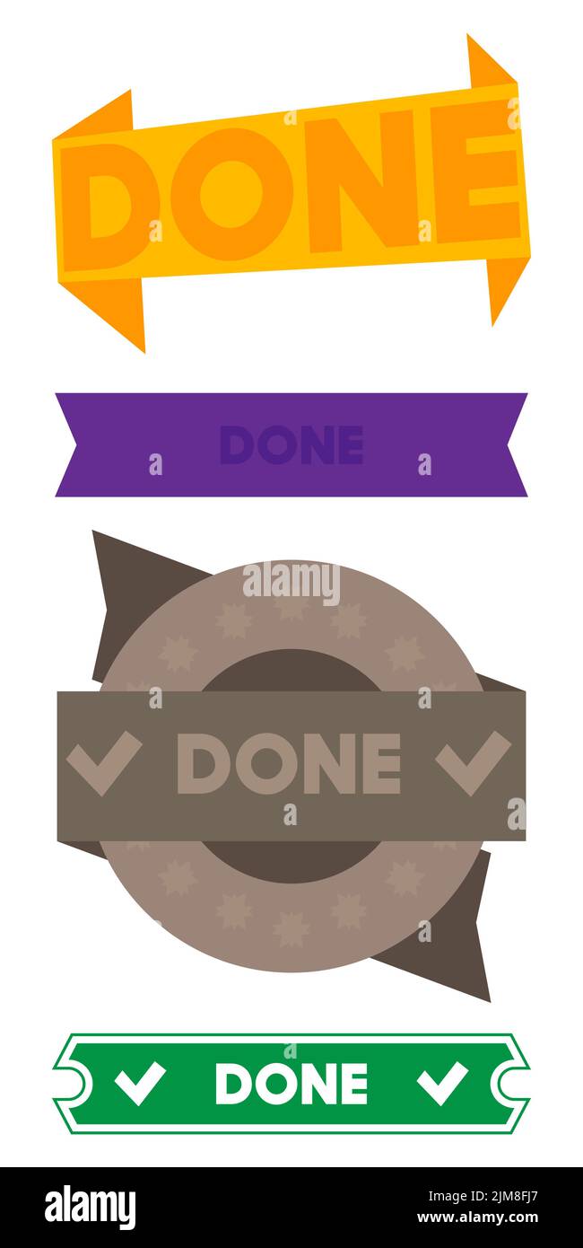 Set of ribbon with Done text with Checkmark. Banner template. Label ...