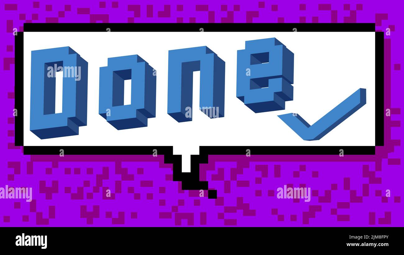 Done text with Checkmark. Pixelated word with geometric graphic ...