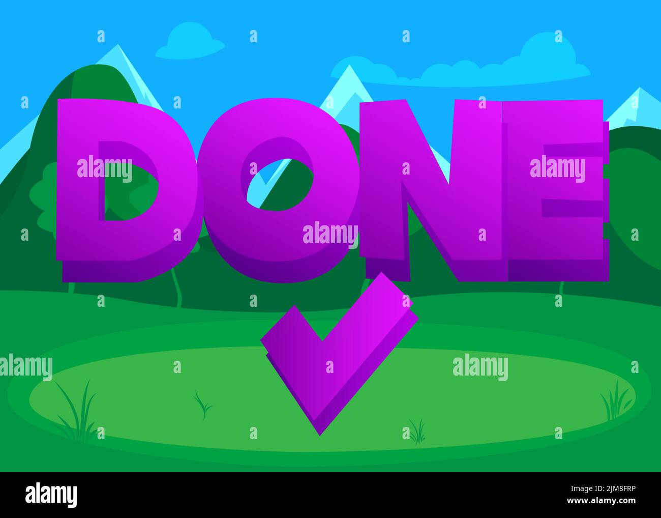 Done text with Checkmark. Word written with Children's font in cartoon ...