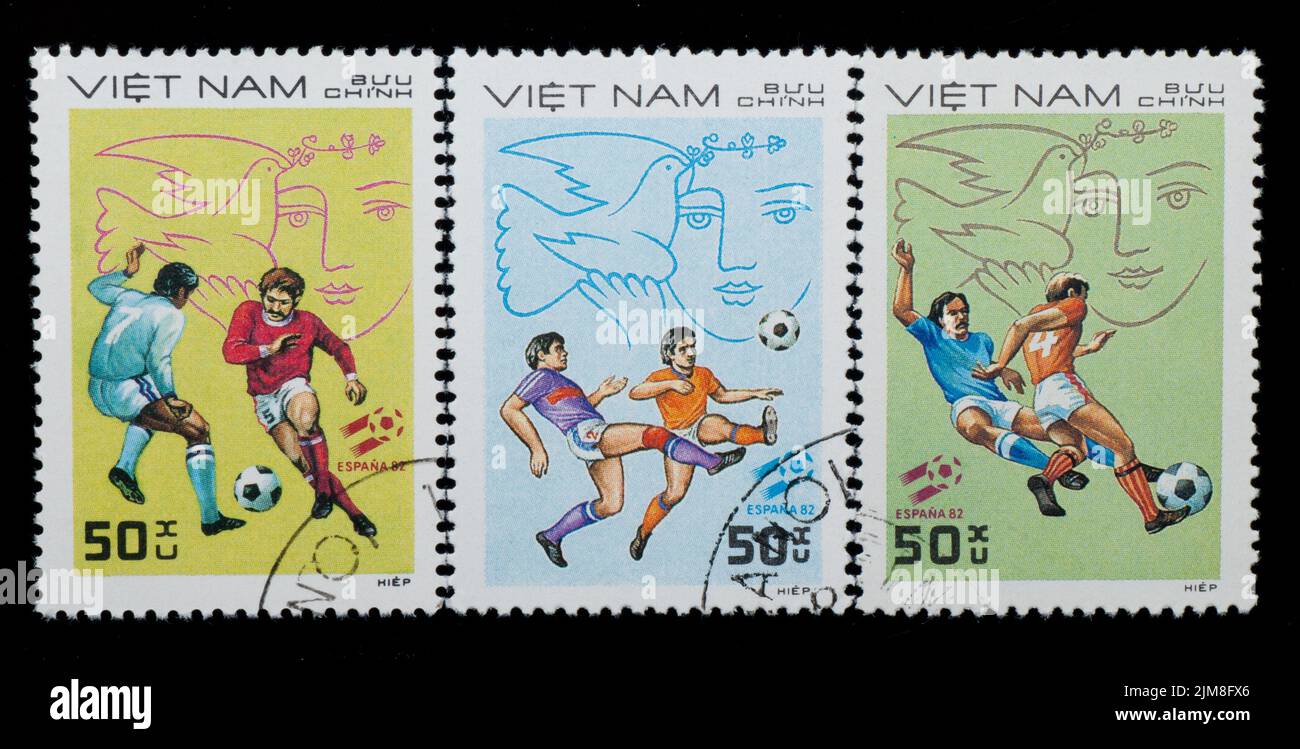 VIETNAM - CIRCA 1982: stamp sport football game Stock Photo - Alamy