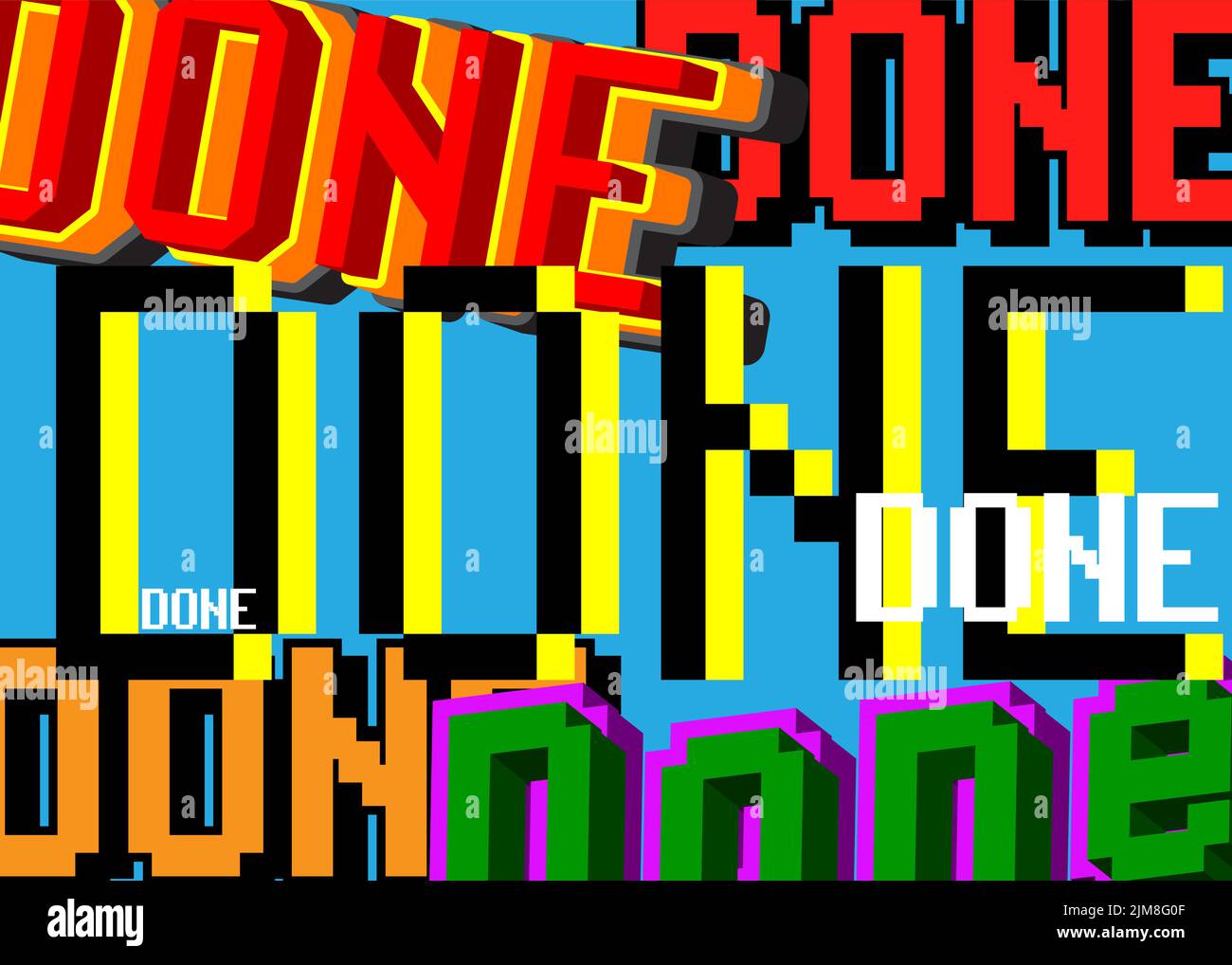 Done text with Checkmark. Pixelated word with geometric graphic ...