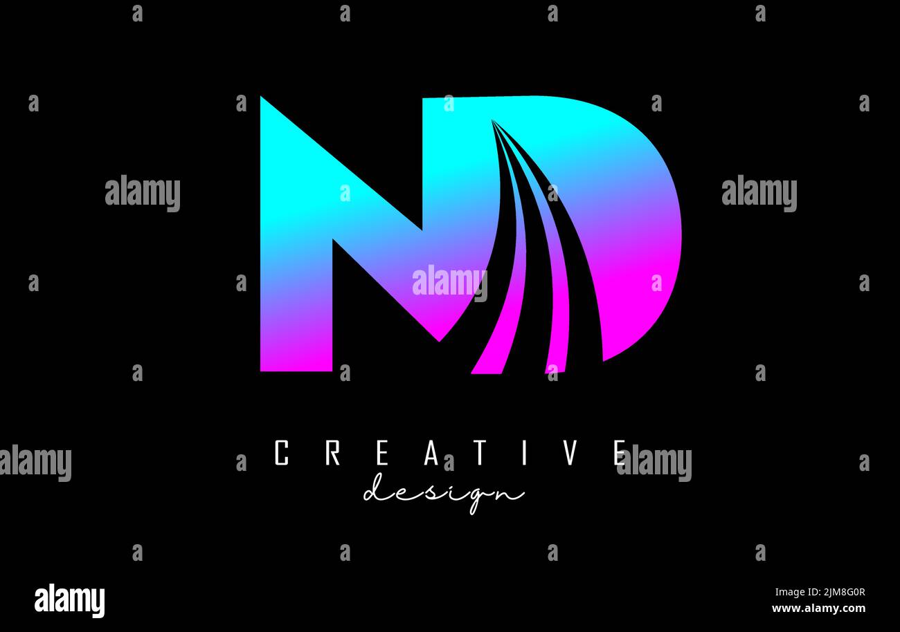 Creative colorful letter ND n d logo with leading lines and road ...