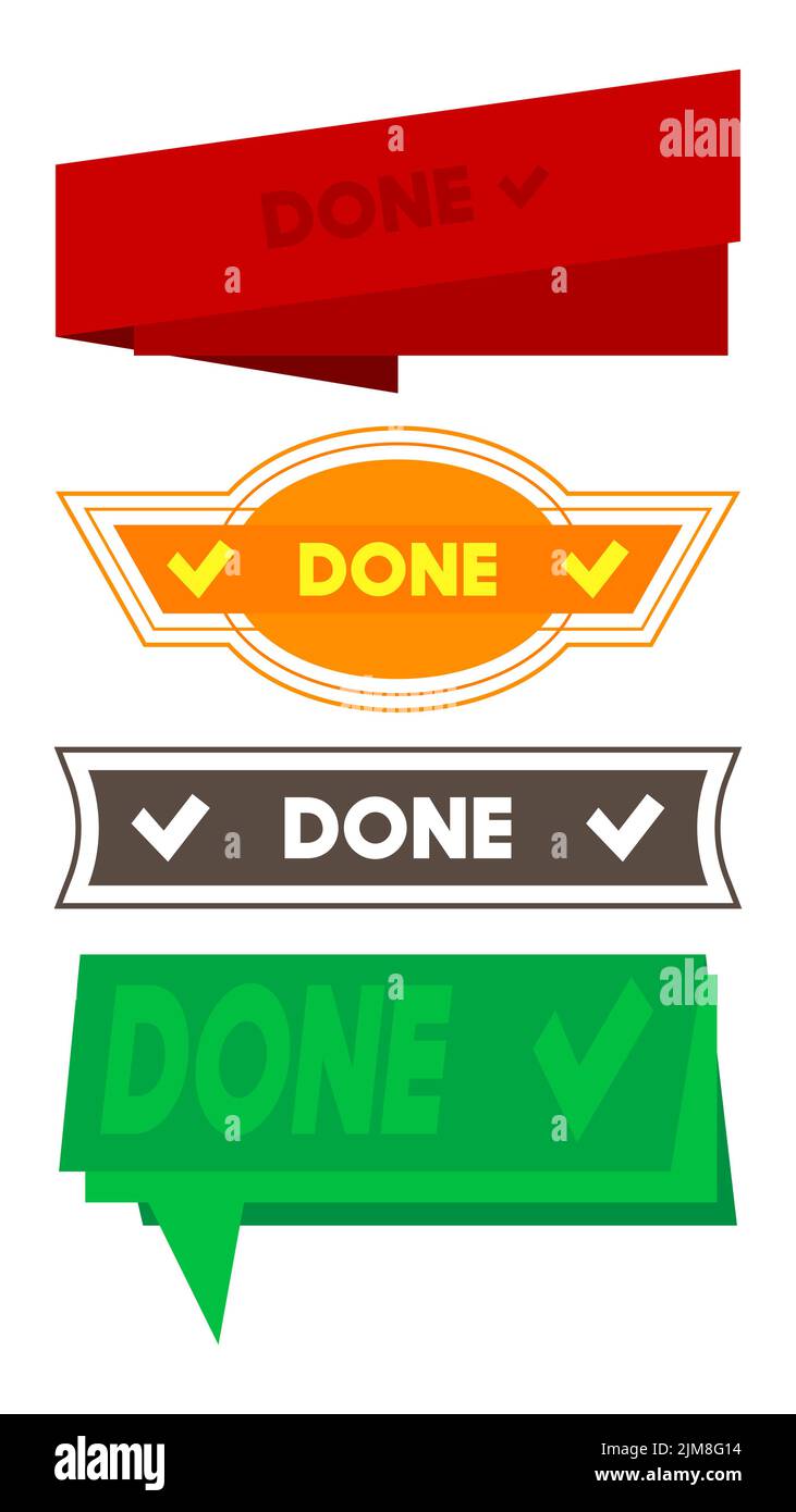 Set of ribbon with Done text with Checkmark. Banner template. Label ...
