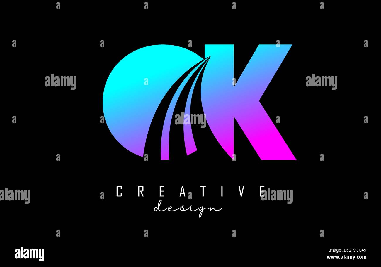 Creative colorful letter Ok o k logo with leading lines and road ...