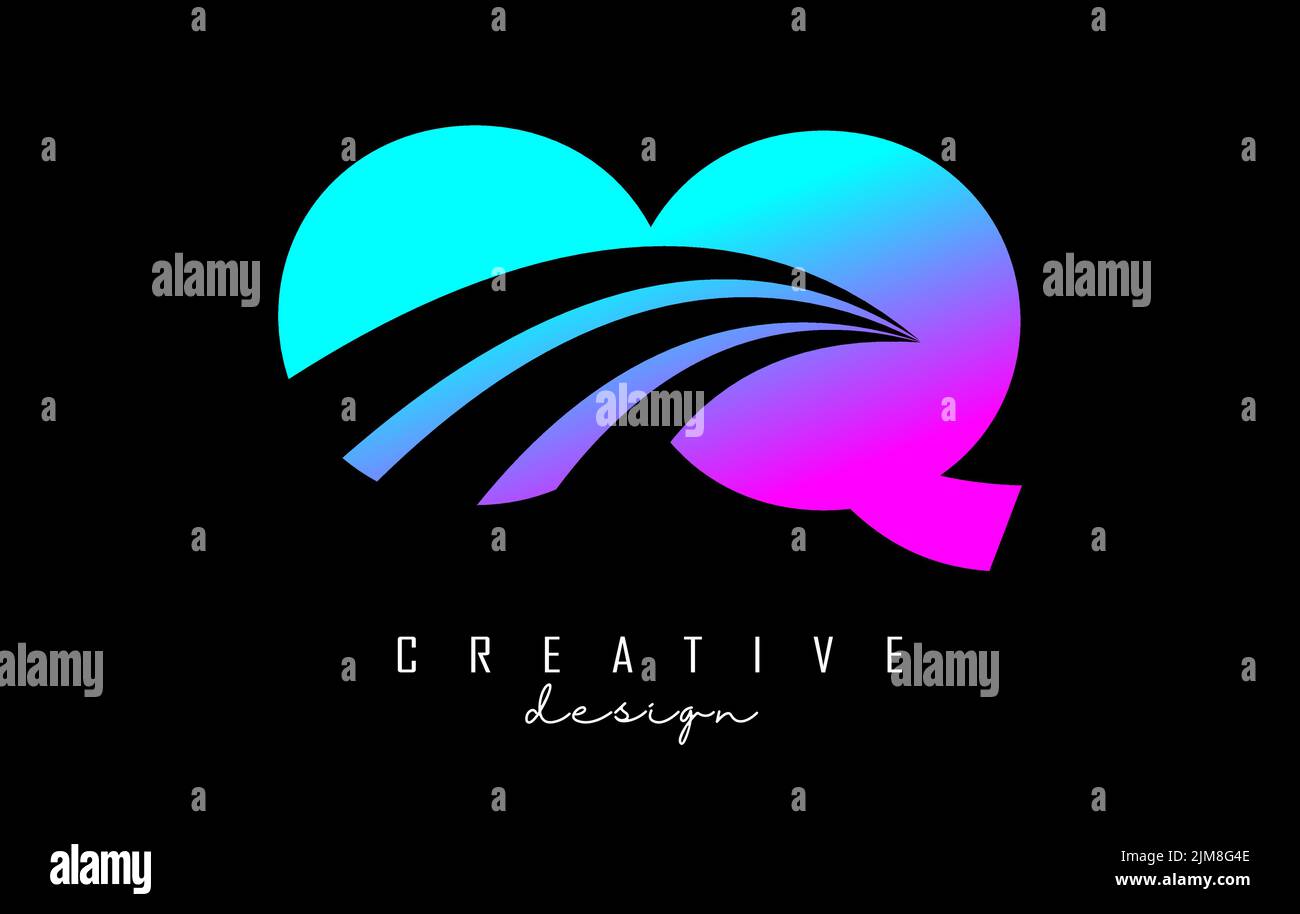 Creative colorful letter OQ o q logo with leading lines and road ...