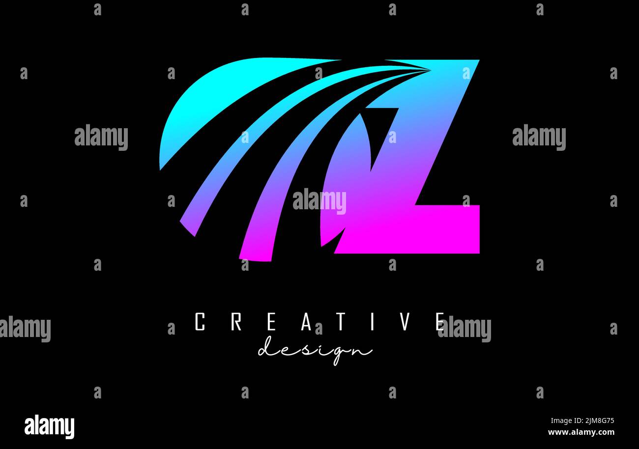 Creative colorful letter OZ o z logo with leading lines and road ...