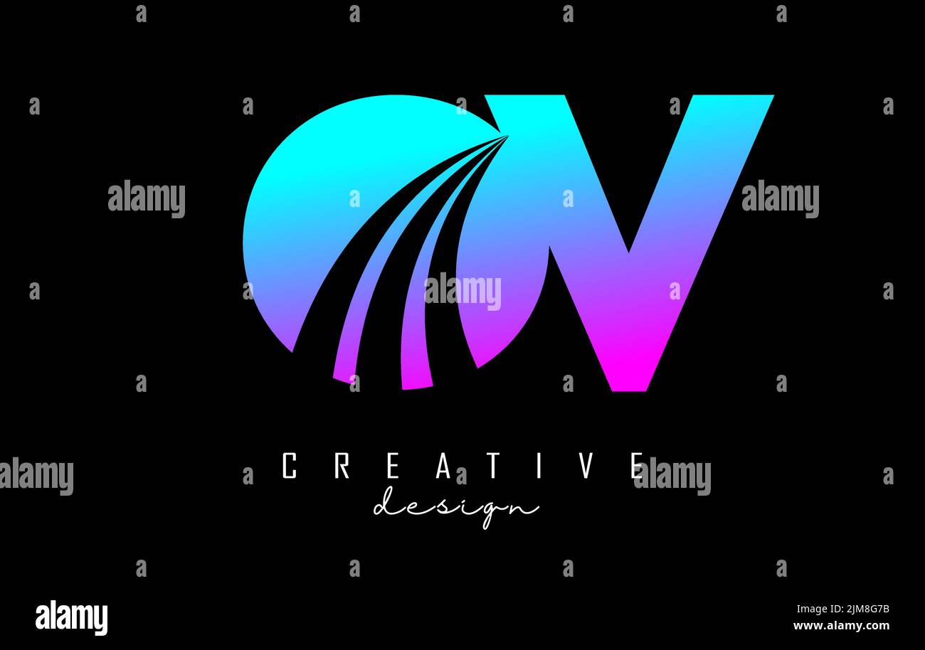 Creative colorful letter OV o v logo with leading lines and road ...