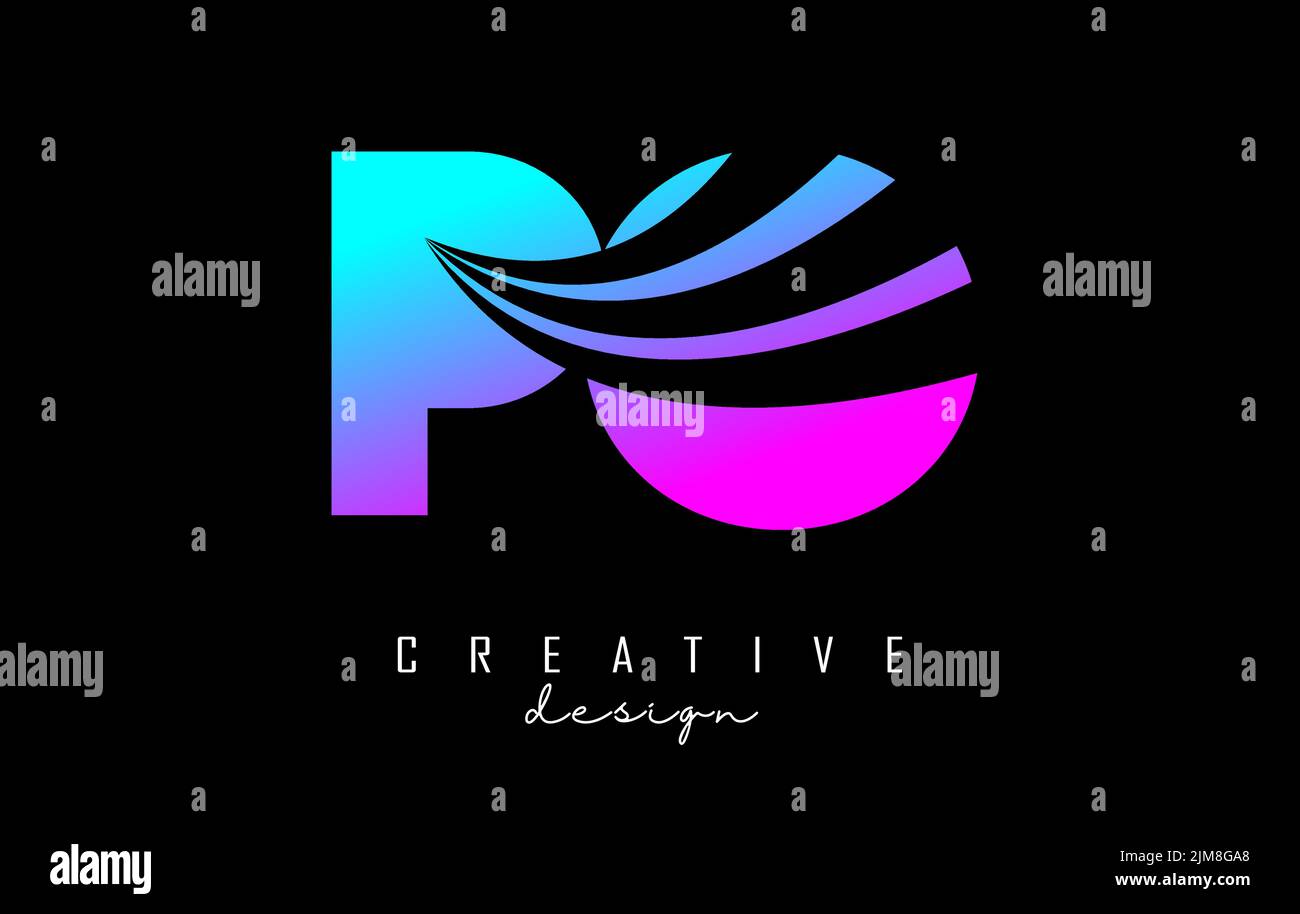 Creative colorful letter Po p o logo with leading lines and road ...