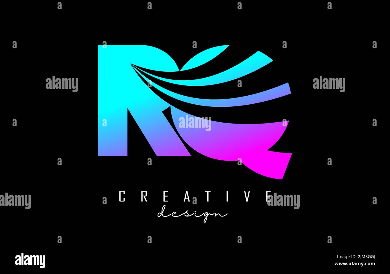 Colorful letter RQ R q logo with leading lines and road concept design ...