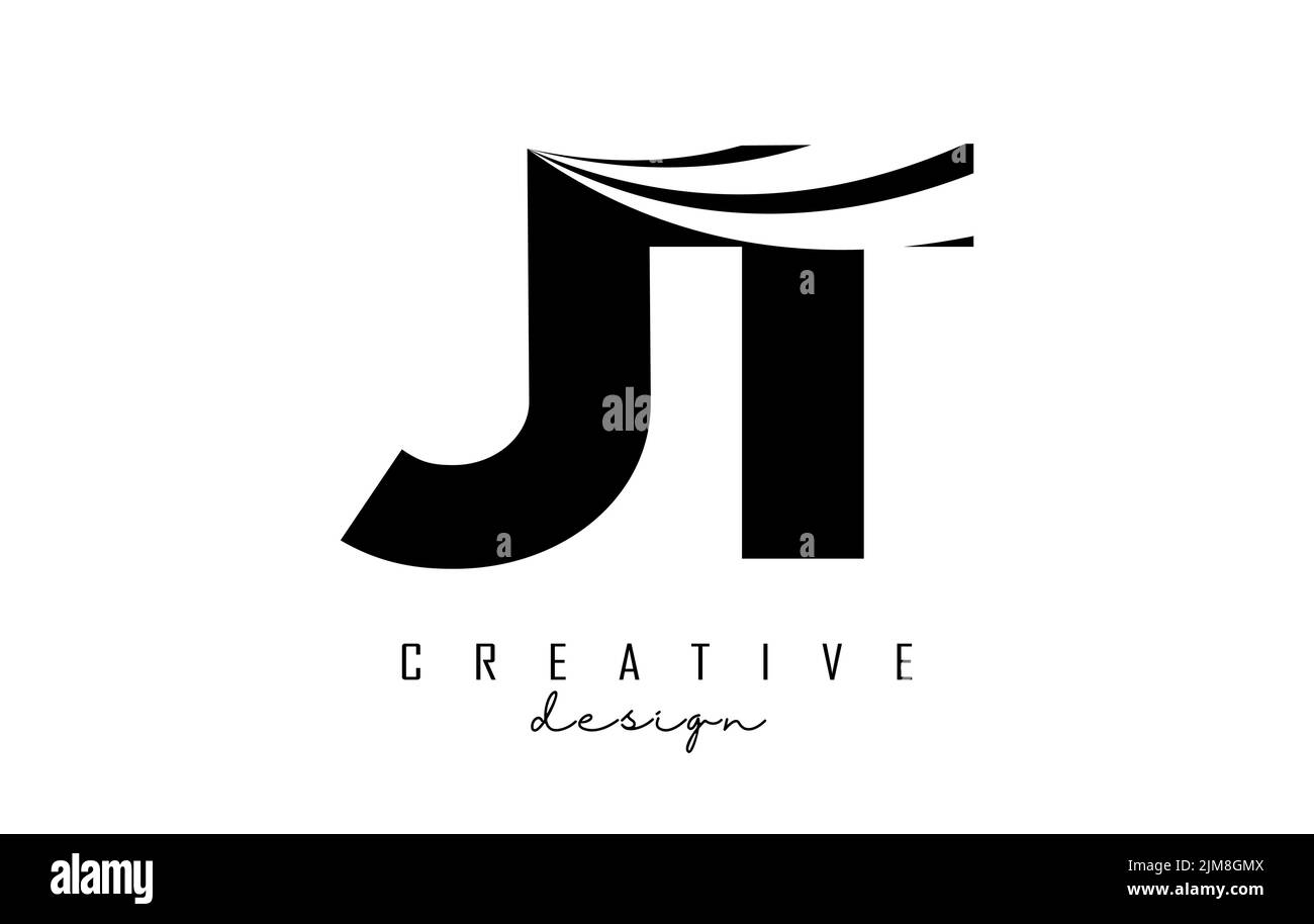 Creative black letter JT J t logo with leading lines and road concept design. Letters with ...