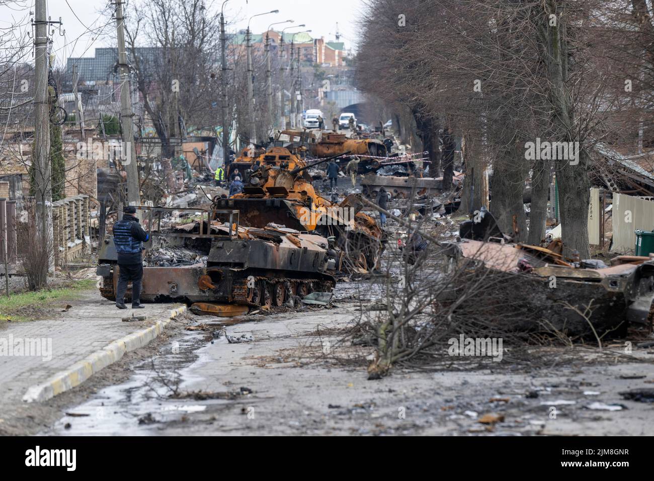 Picture shows the destruction in the town of Bucha near Kyiv which was ...