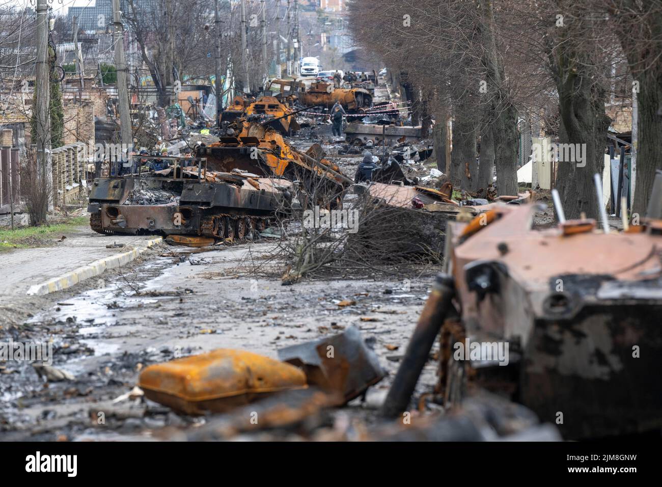 Picture shows the destruction in the town of Bucha near Kyiv which was ...