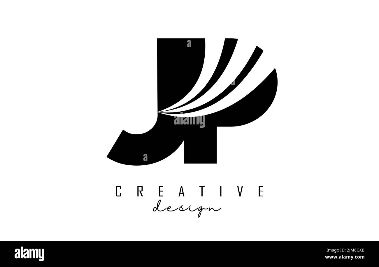 Creative black letter JP J p logo with leading lines and road concept ...