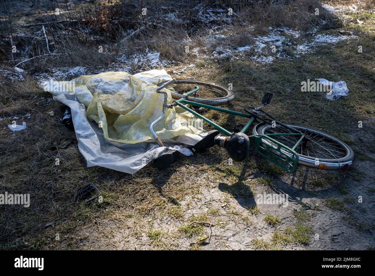 Bucha,Kyiv Oblast Picture shows a local to Bucha laying dead after ...