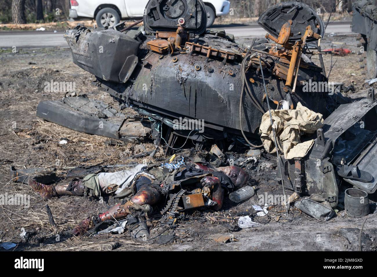 Picture shows the destruction in the town of Bucha near Kyiv which was ...