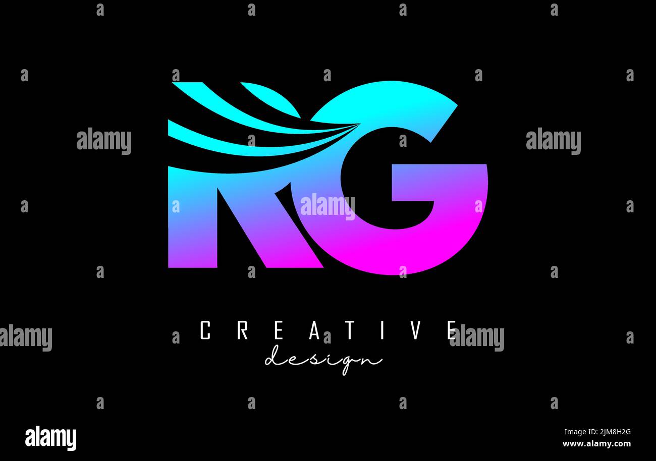 Colorful letter RG r g logo with leading lines and road concept design ...