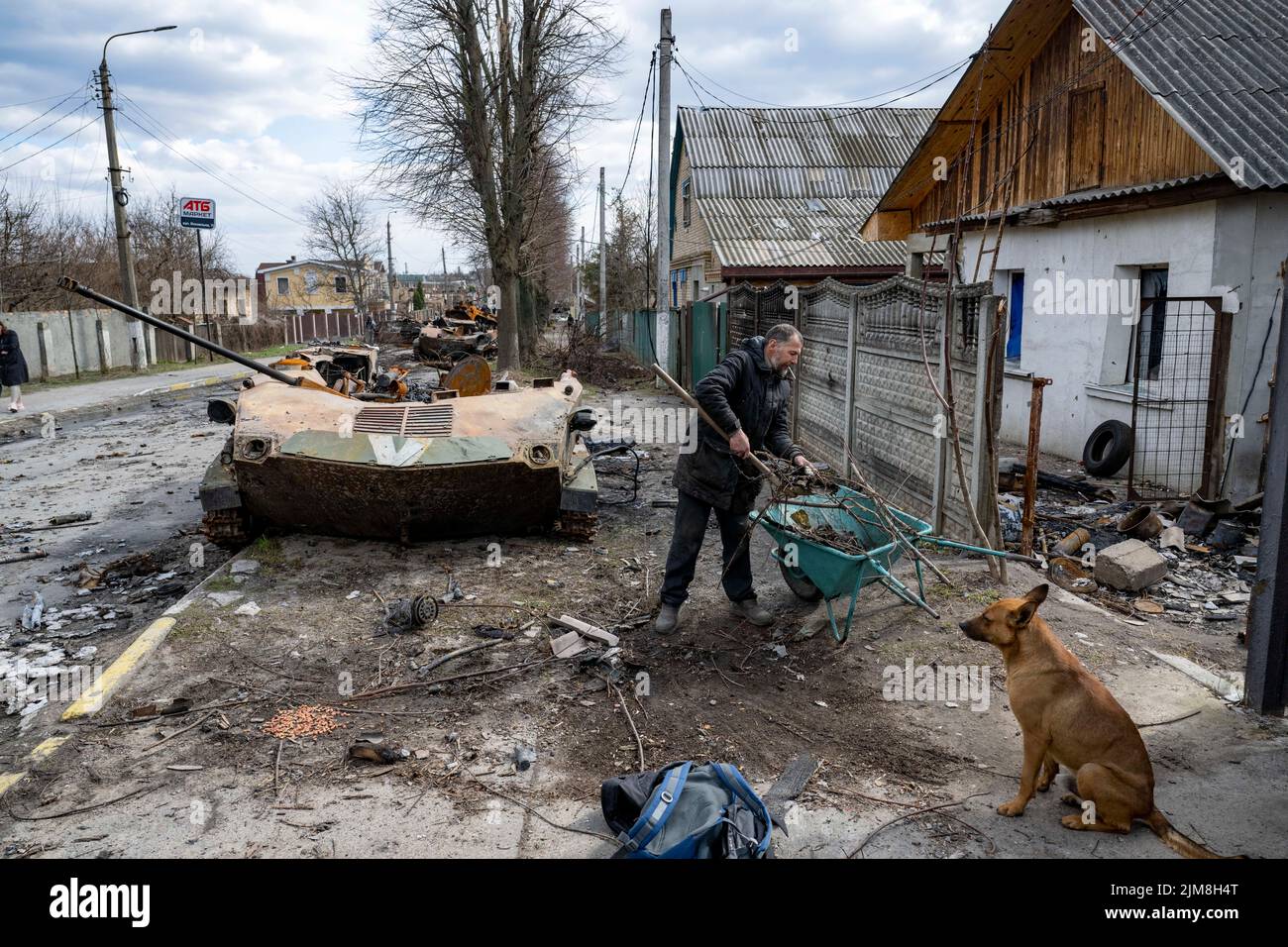 Picture shows the destruction in the town of Bucha near Kyiv which was ...