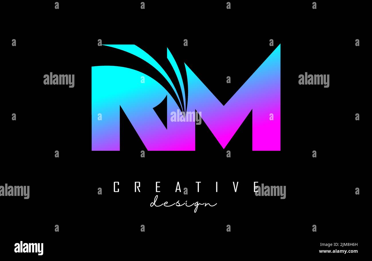Colorful letter RM r m logo with leading lines and road concept design ...