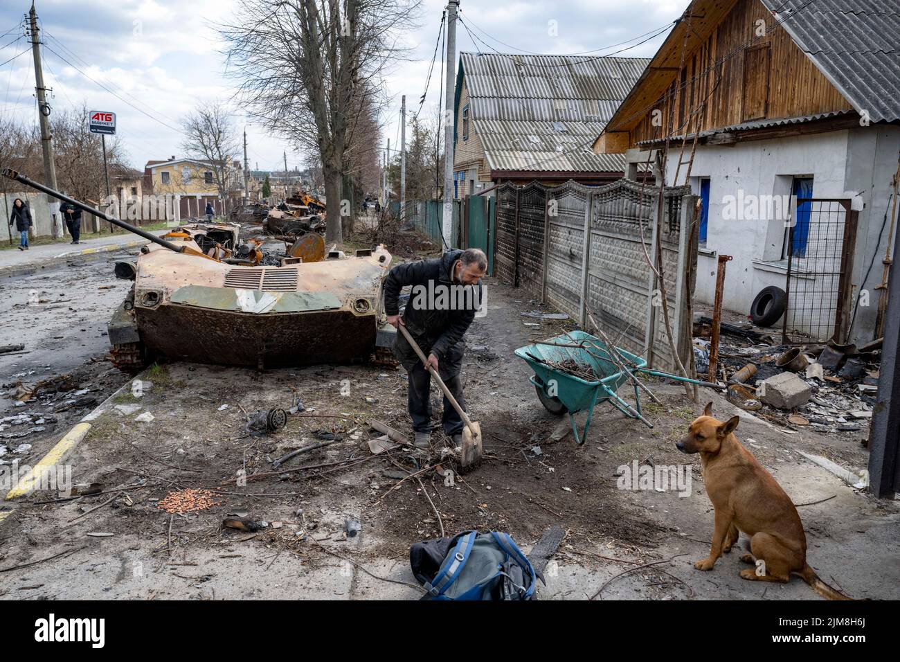 Picture shows the destruction in the town of Bucha near Kyiv which was ...