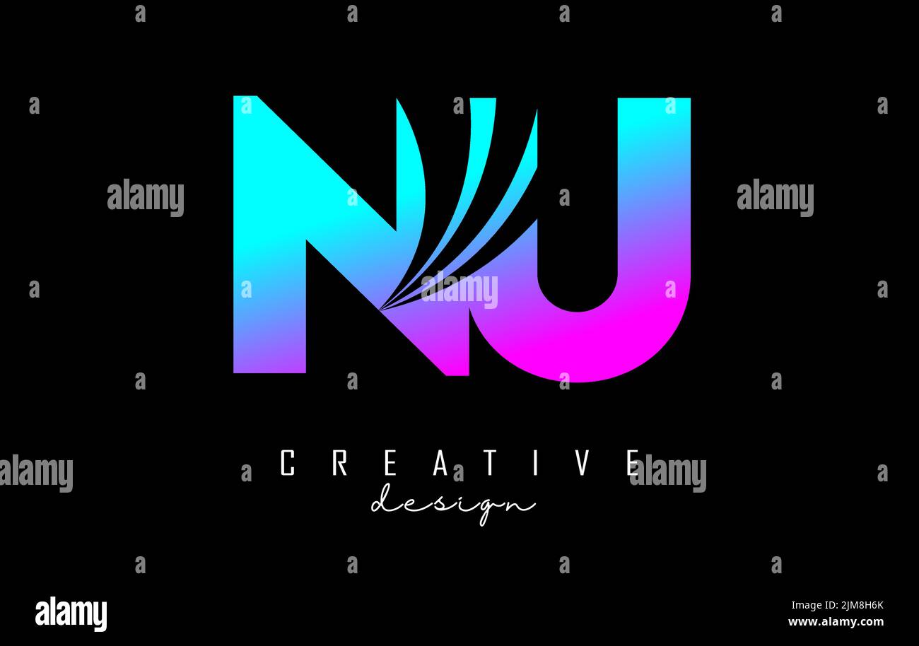 Creative colorful letter Nu n u logo with leading lines and road ...
