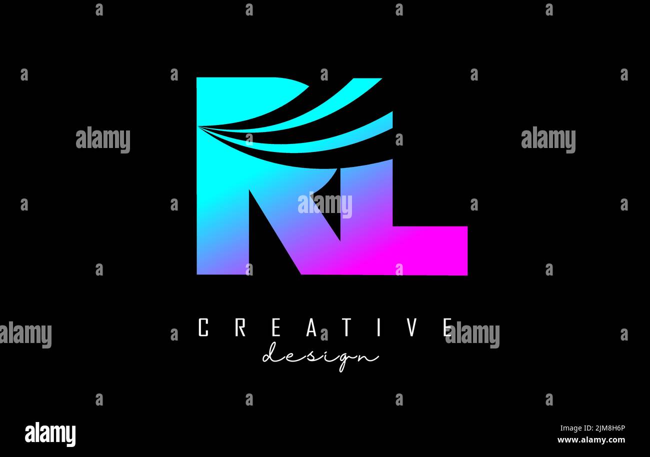 Colorful letter RL r L logo with leading lines and road concept design ...