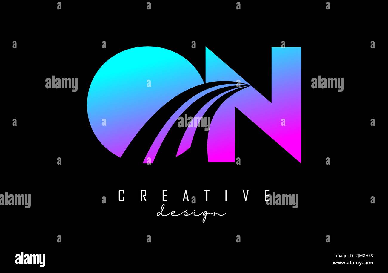 Creative colorful letter ON o n logo with leading lines and road ...