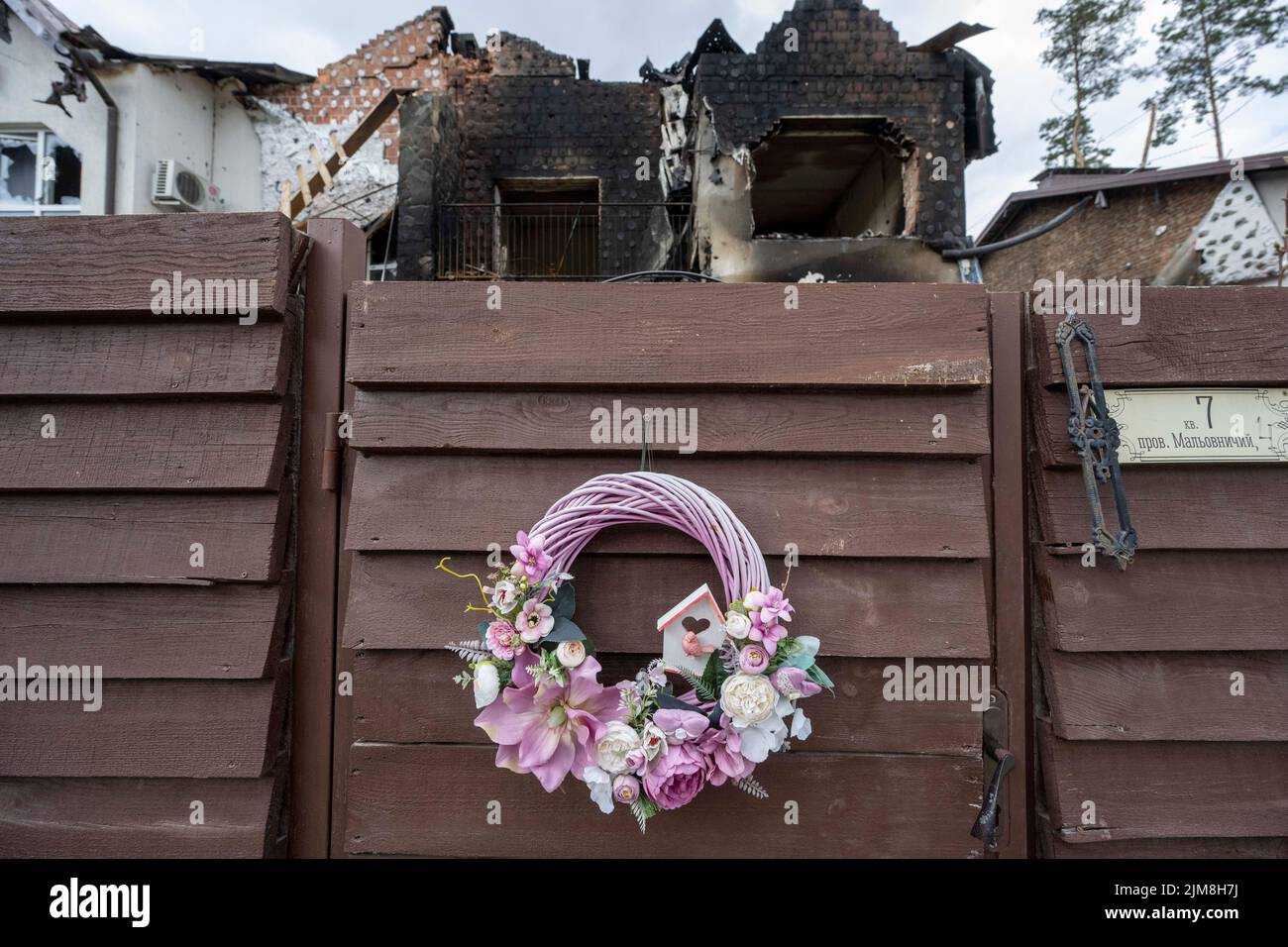 Picture shows the destruction in the town of Bucha near Kyiv which was ...