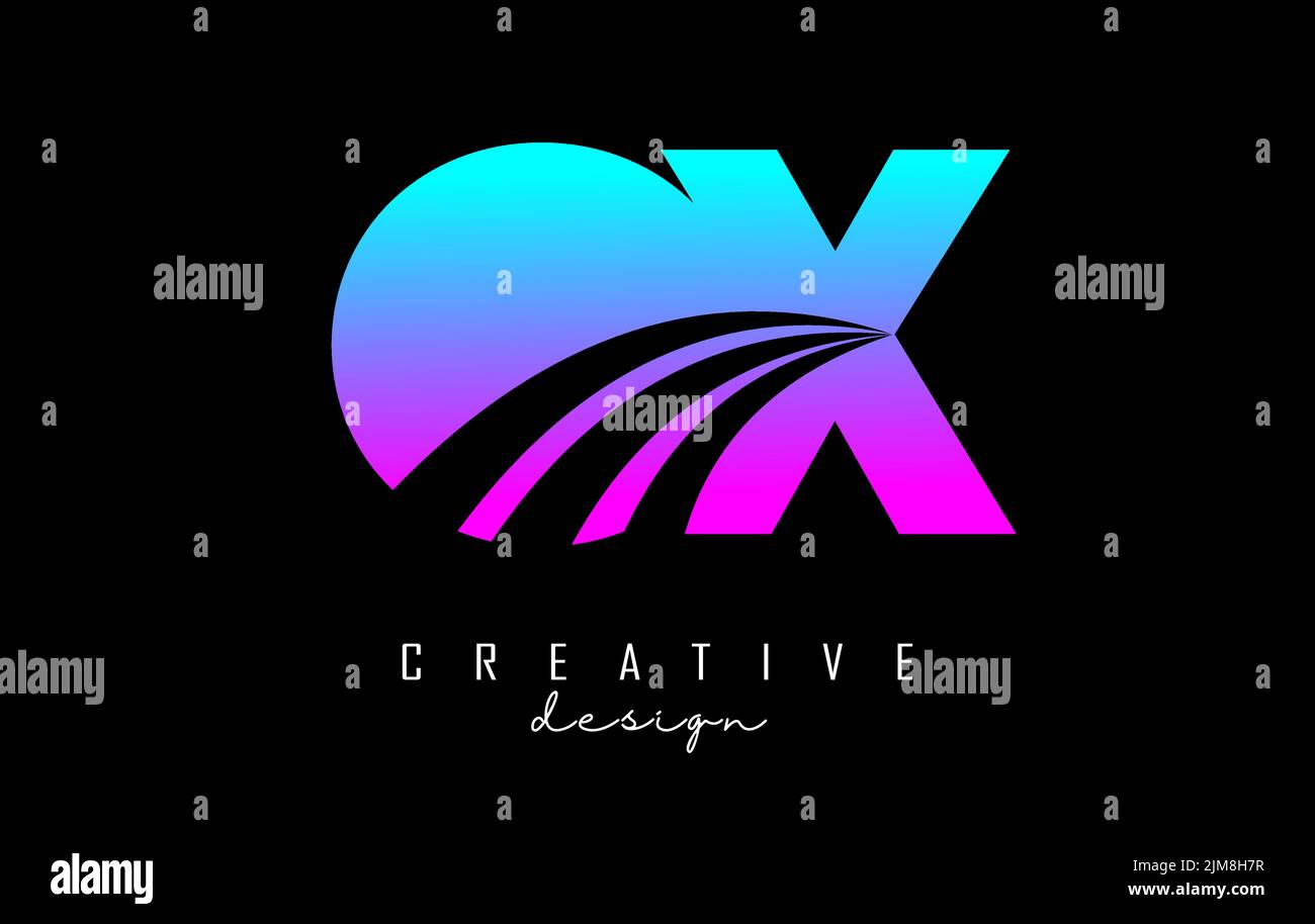 Creative colorful letter OX o x logo with leading lines and road ...