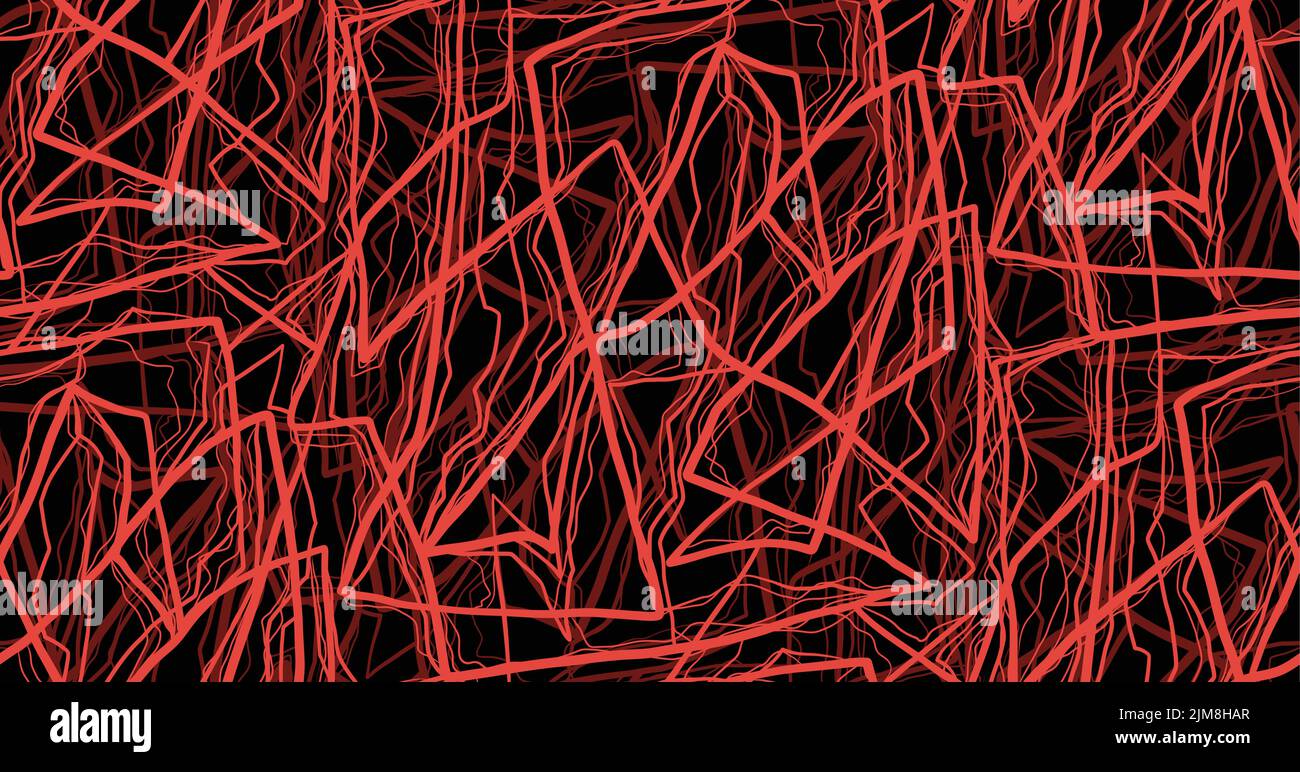 Vector dark pattern with red doodle scratches. Gloomy trendy texture ...