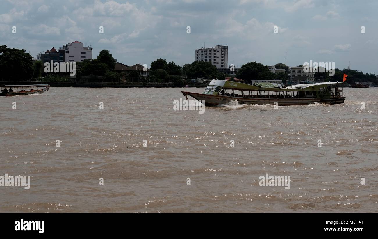 Orange Flag Express Boat on the Chao Phraya River Bangkok Thailand ...