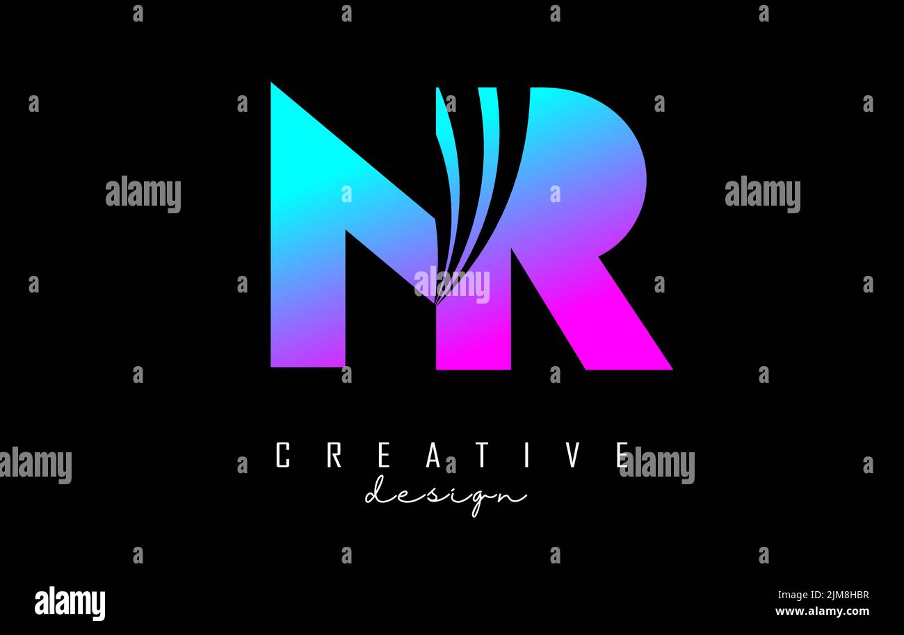 Creative colorful letter NR n r logo with leading lines and road ...