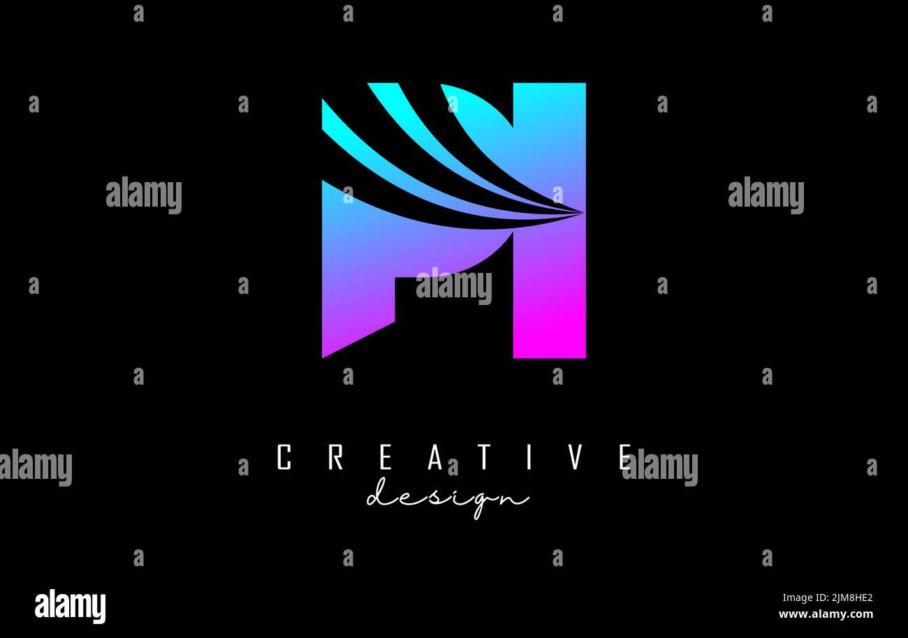 Creative colorful letter Pi p i logo with leading lines and road ...