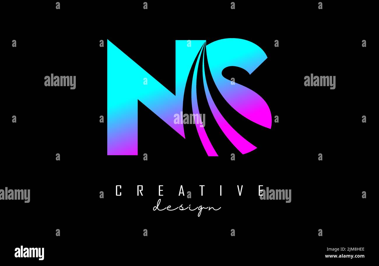 Creative colorful letter NS n s logo with leading lines and road ...